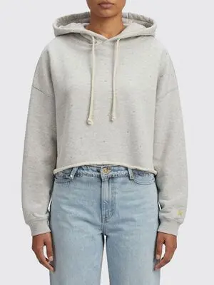 GOLDEN GOOSE Cropped Cotton Hoodie With Drop Shoulder - Grey