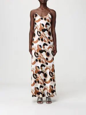 KANGRA Printed Viscose Long Dress - Brown