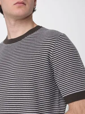 KANGRA Striped Cotton Crew Neck Knitwear - Coffee