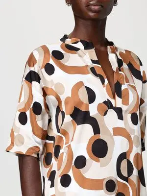 KANGRA Printed Stretch Viscose Blouse - Brown