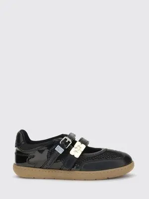 GANNI Sue Mary Jane Ballet Flats With Velcro Strap And Metallic Butterfly Logo - Black