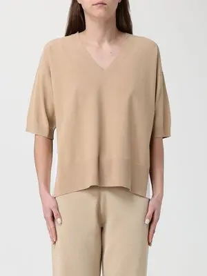 KANGRA Two-tone Viscose Blend V-neck Top - Beige