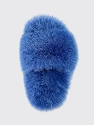 Philipp Plein Solid Fur Slide Sandals With A Low Heel - Blue