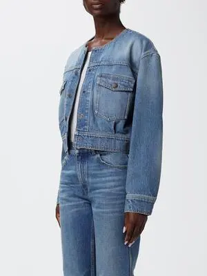 Chloé Cropped Cotton Denim Jacket With Crew Neck And Dropped Shoulders