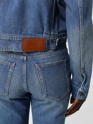 Chloé Cropped Cotton Denim Jacket With Crew Neck And Dropped Shoulders