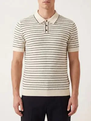 ROBERTO COLLINA Striped Cotton Knit Polo Shirt - Beige