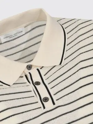 ROBERTO COLLINA Striped Cotton Knit Polo Shirt