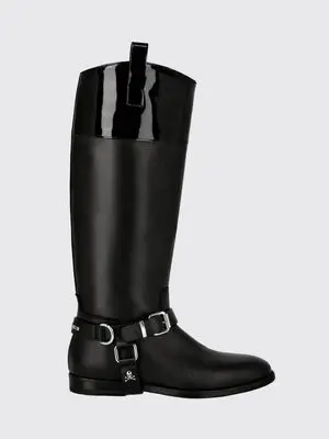 Philipp Plein Slip-on Smooth Leather Knee-high Boots With Applied Logo - Black