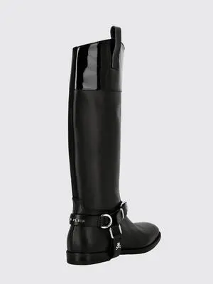 Philipp Plein Slip-on Smooth Leather Knee-high Boots With Applied Logo