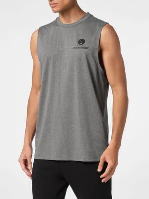 PLEIN SPORT Polyester Tank Top With Contrast Hexagon Logo - Black