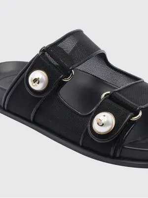 JIMMY CHOO Fayence Pearl-embellished Mesh Low-heel Sandals