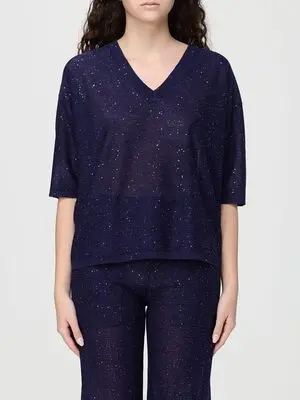 KANGRA Viscose Blend V-neck Top With Sequins - Blue