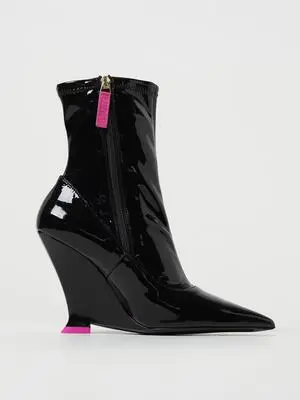 3JUIN Patent Wedge Ankle Boots - Black