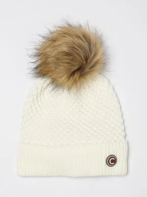 COLMAR Ribbed Beanie With Faux Fur Pom - White