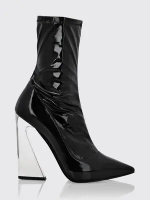 Philipp Plein Almond-toe Ankle Boots In Patent-effect Stretch Fabric With High Heels - Black