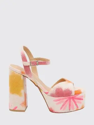 CastaÑer Floral Print Linen Platform Sandals With High Block Heel And Ankle Strap - Multicolor