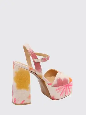 CastaÑer Floral Print Linen Platform High Block Heel Sandals - Multicolor