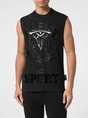 PLEIN SPORT Cotton Tank Top With Contrasting Graphic Logo Print - Black 1