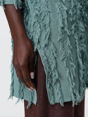 KANGRA Cotton Cardigan With Fringe Embellishments