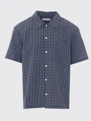 DUNST Check Pattern Cotton-blend Shirt With Patch Pocket And Dropped Shoulders - Blue