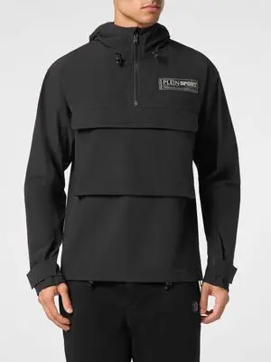 PLEIN SPORT Nylon Anorak Windbreaker With Hood And Flap Pocket - Black