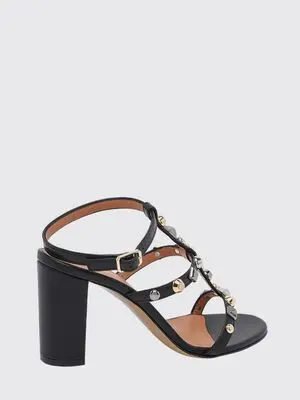 VIA ROMA 15 T-strap High Heel Leather Sandals With Stud Application