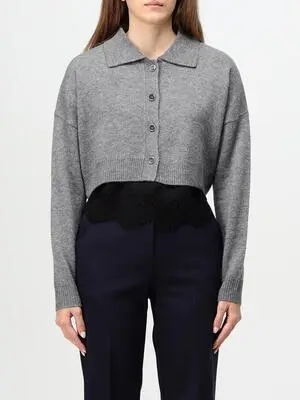 Pinko Cropped Cardigan With Collar - Grey