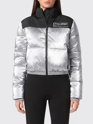 PLEIN SPORT Bi Quilted Nylon Short Puffer Jacket With High Collar - Silver