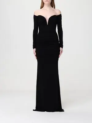 Elisabetta Franchi Off-shoulder Plunge Gown - Black