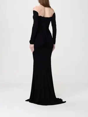 Elisabetta Franchi Off-shoulder Plunge Gown - Black