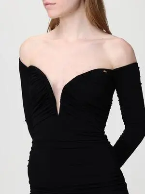 Elisabetta Franchi Off-shoulder Plunge Gown - Black