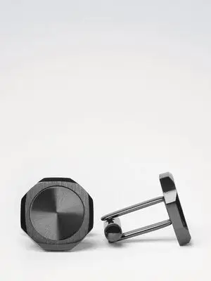 D1 MILANO Chrome-plated Steel Cufflinks With Rounded Shape And Engraved Logo - Grey