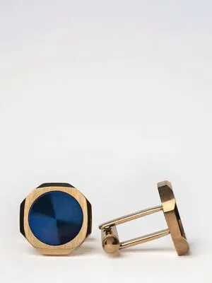 D1 MILANO Two-tone Steel Cufflinks With Rounded Shape And Engraved Logo - Blue