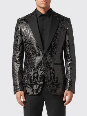 Philipp Plein Single-breasted Blazer With Crystal Monogram And Peak Lapels - Black