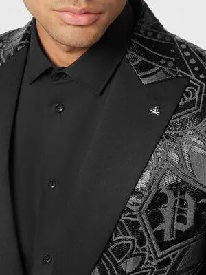 Philipp Plein Single-breasted Blazer With Crystal Monogram And Peak Lapels