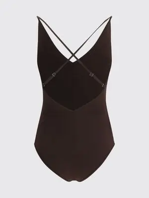 Brunello Cucinelli One-piece Swimsuit With Striped Embroidery - Cocoa