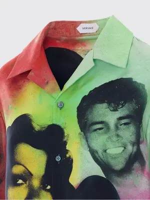 Versace Graphic Print Silk Shirt With A Cuban Collar