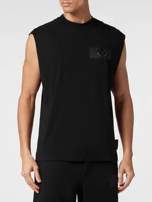 PLEIN SPORT Slim Fit Cotton Tank Top With Contrast Trim And Logo - Black