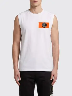 PLEIN SPORT Slim Fit Cotton Tank Top With Contrast Trim And Logo - White
