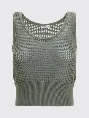 Brunello Cucinelli Sleeveless Openwork-knit Cotton Top With U-neck