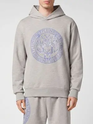 PLEIN SPORT Tiger Cotton Hoodie With Contrasting Logo - Blue