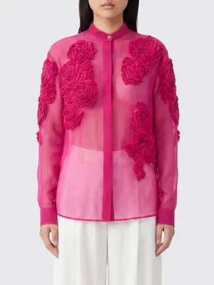 Dries Van Noten Viscose Shirt With Floral Appliqué And French Collar - Fuchsia