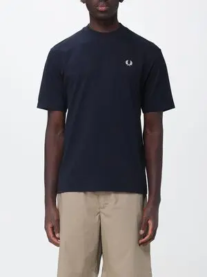 Fred Perry Slim Fit Crew-neck Cotton T-shirt With Contrast Logo - Navy