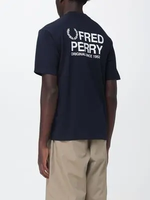 Fred Perry Slim Fit Crew-neck Cotton T-shirt With Contrast Logo - Navy