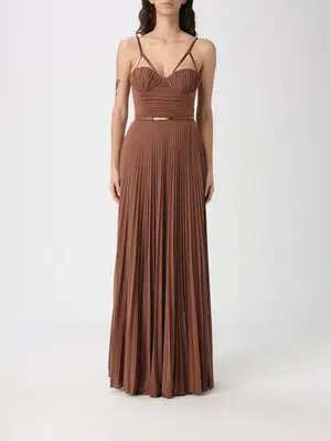 Elisabetta Franchi Pleated Maxi Dress - Brown