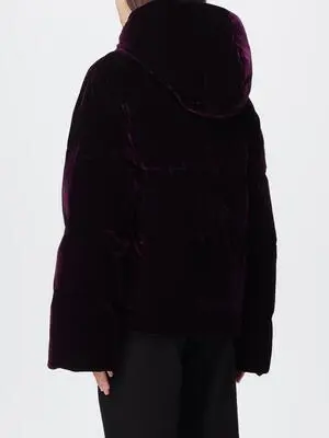 Versace Velour Zip-up Puffer Jacket With Hood