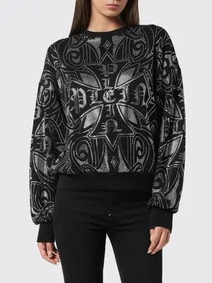 Philipp Plein Jersey Sweatshirt With Rhinestone Monogram And Dropped Shoulders