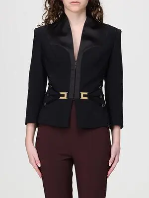 Elisabetta Franchi Belted Blazer With Logo - Black