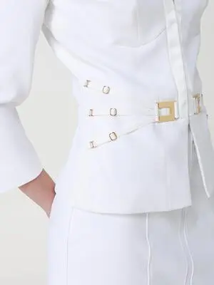 Elisabetta Franchi Belted Blazer With Logo - Ivory