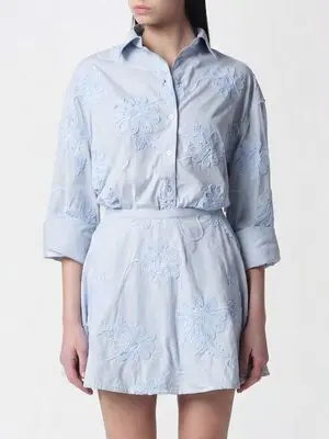 ROTATE BY BIRGER CHRISTENSEN Cotton Shirt With Floral Embroidery - Sky Blue